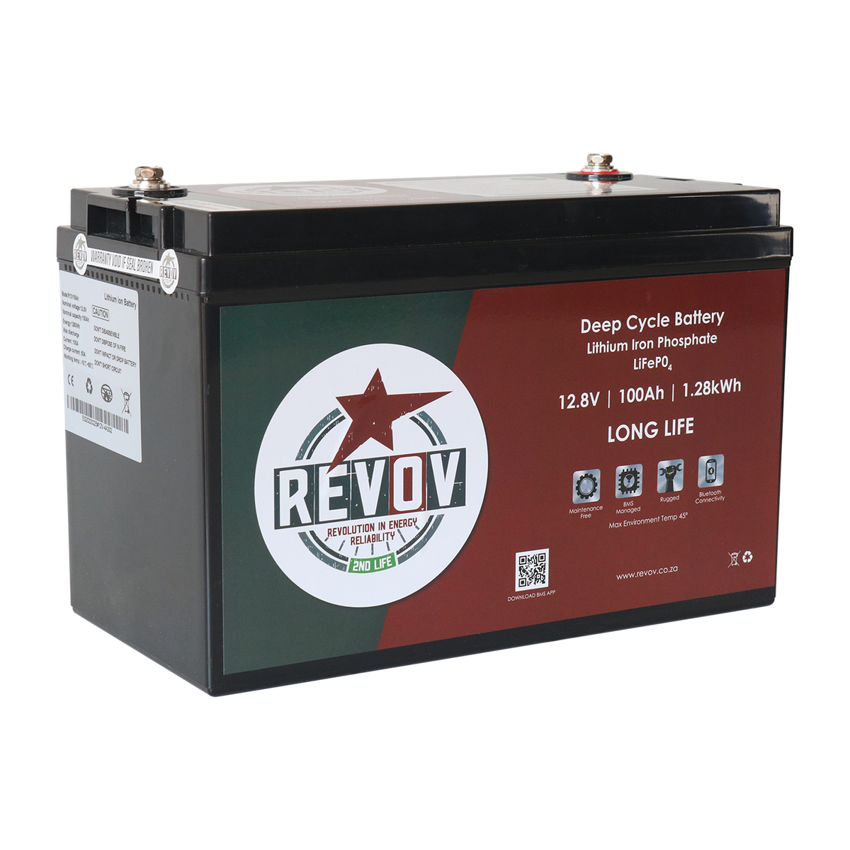 Revov 12.8V 100Ah 1.28kWh LiFePO4 Battery - Techspertz.co.za