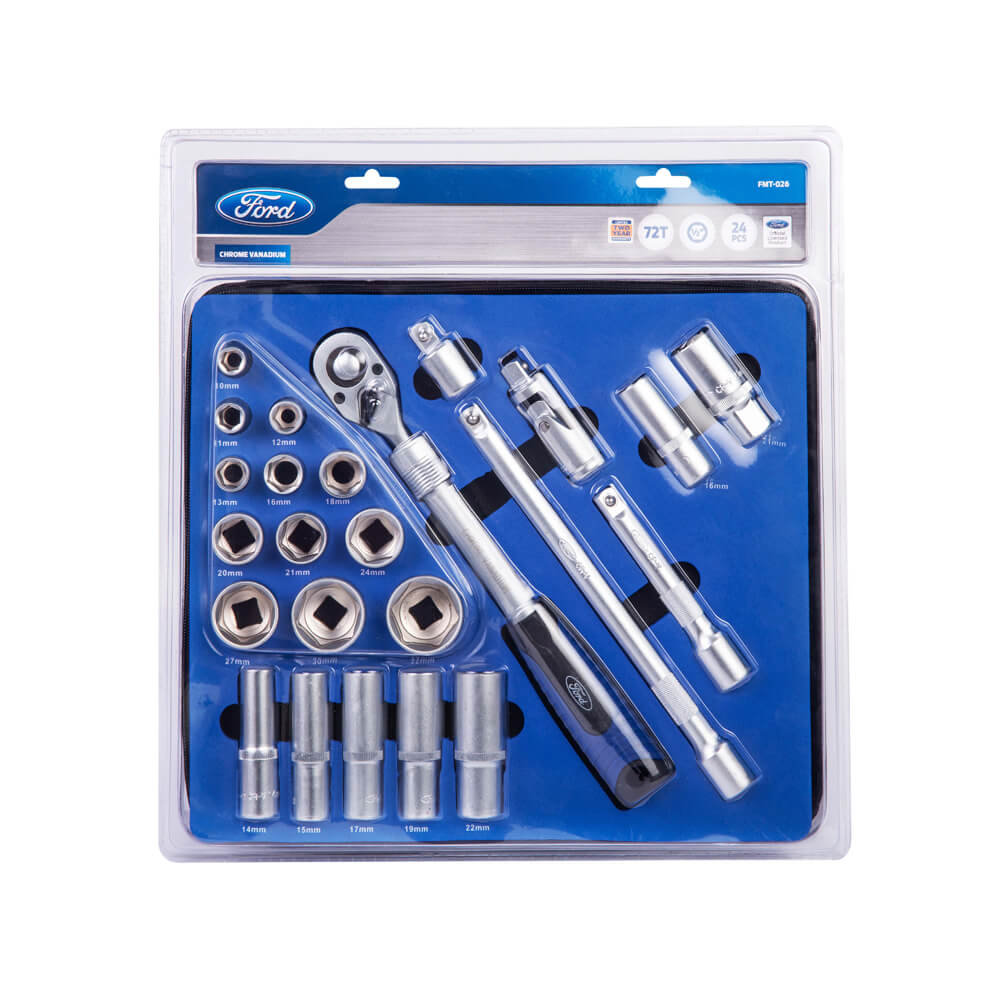 Ford 24 Pieces 1/2 Drive Ratchet and Socket Set - Techspertz.co.za